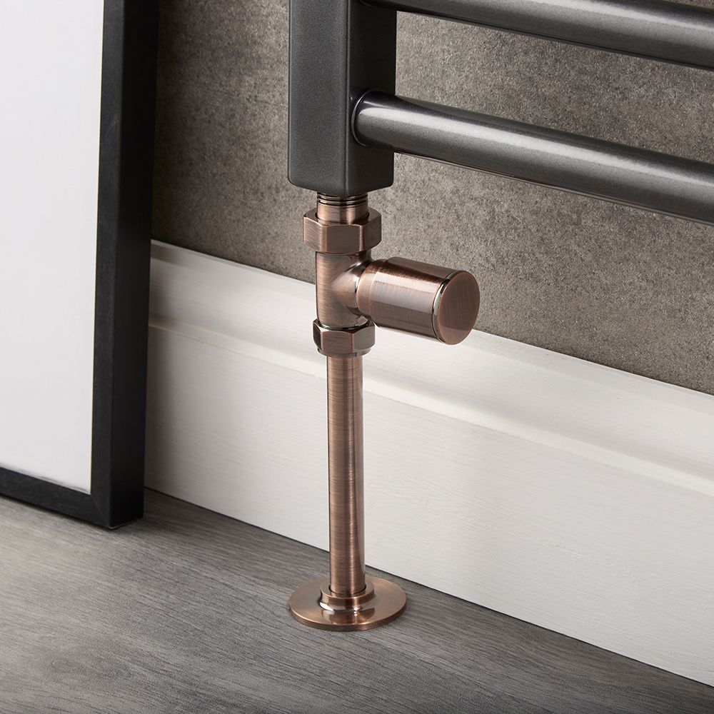 Milano - Modern Straight Radiator Valve and Pipe Set - Brushed Bronze