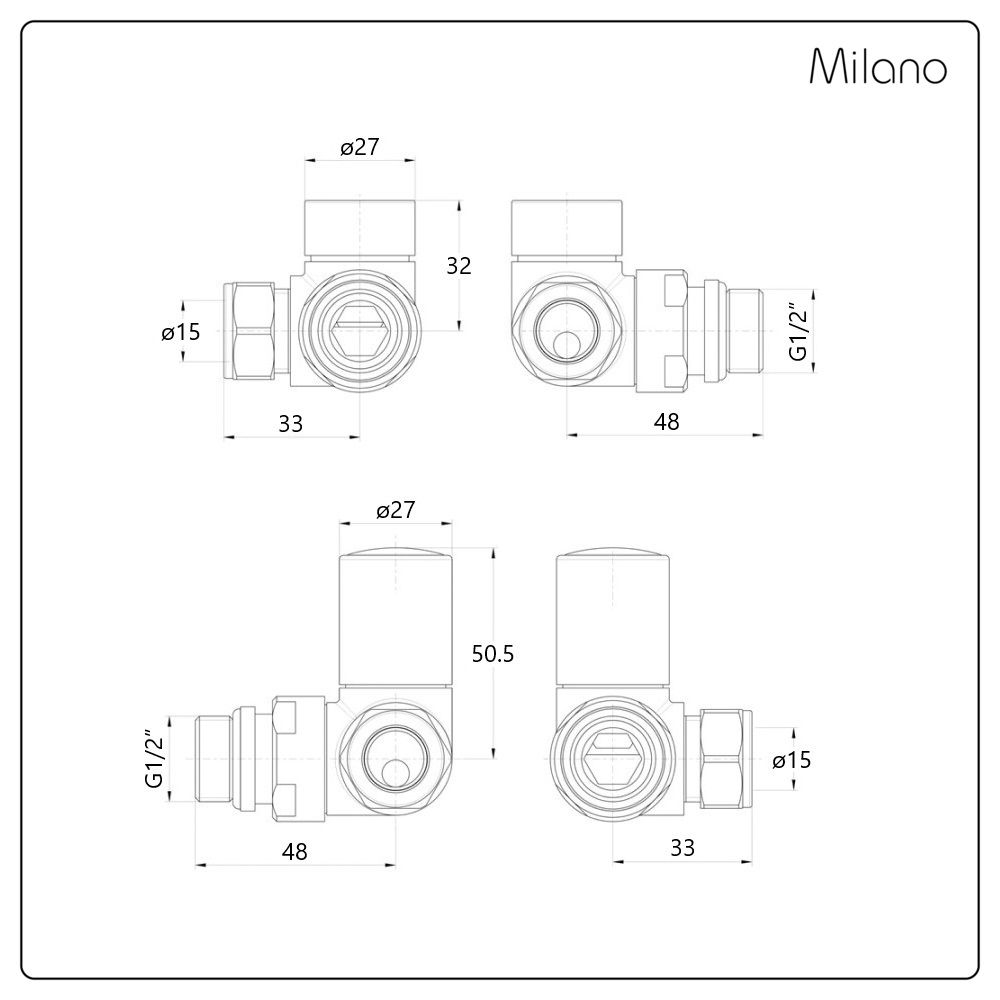 Milano - Modern Brushed Gold Corner Radiator Valves