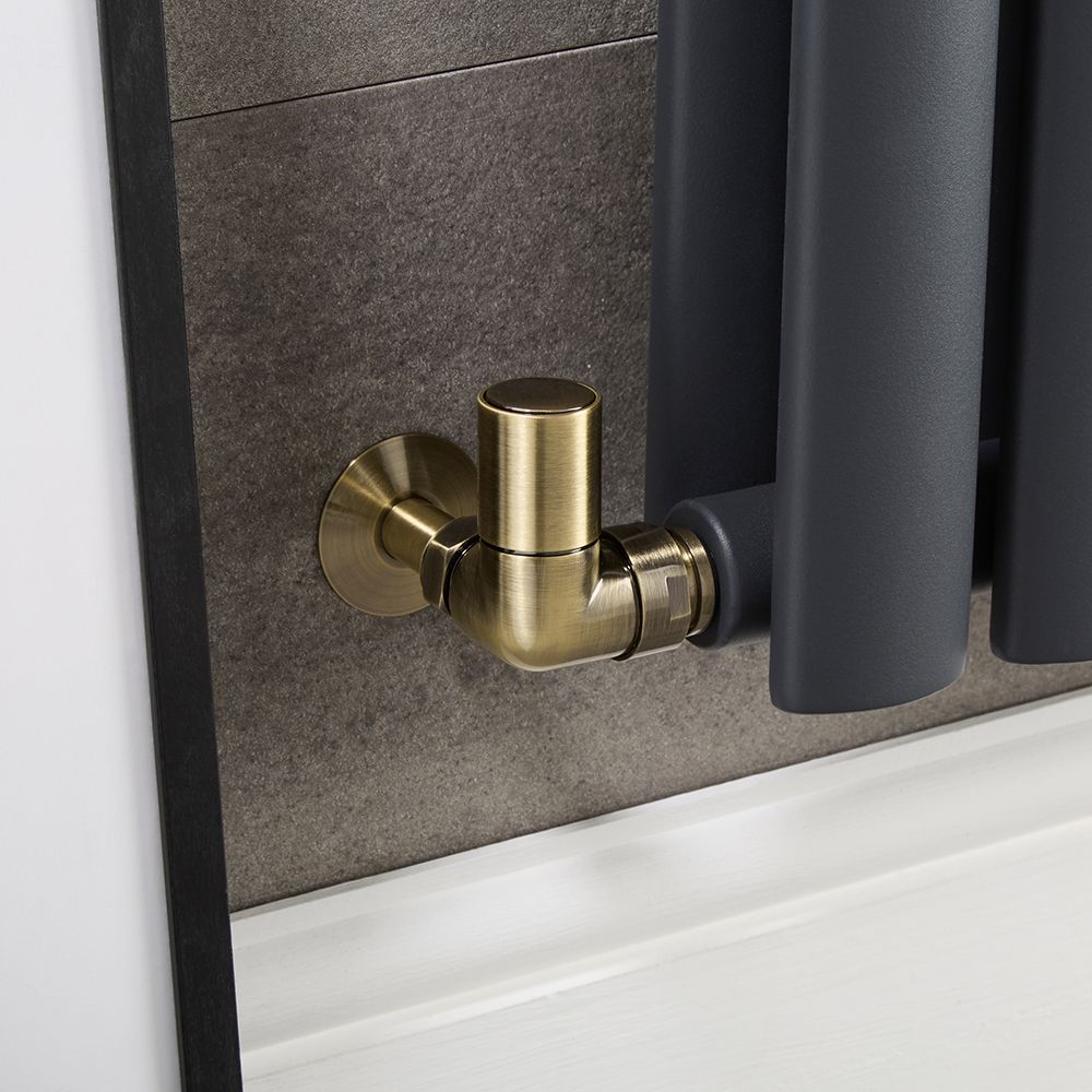 Milano - Modern Corner Radiator Valve and Pipe Set - Brushed Gold
