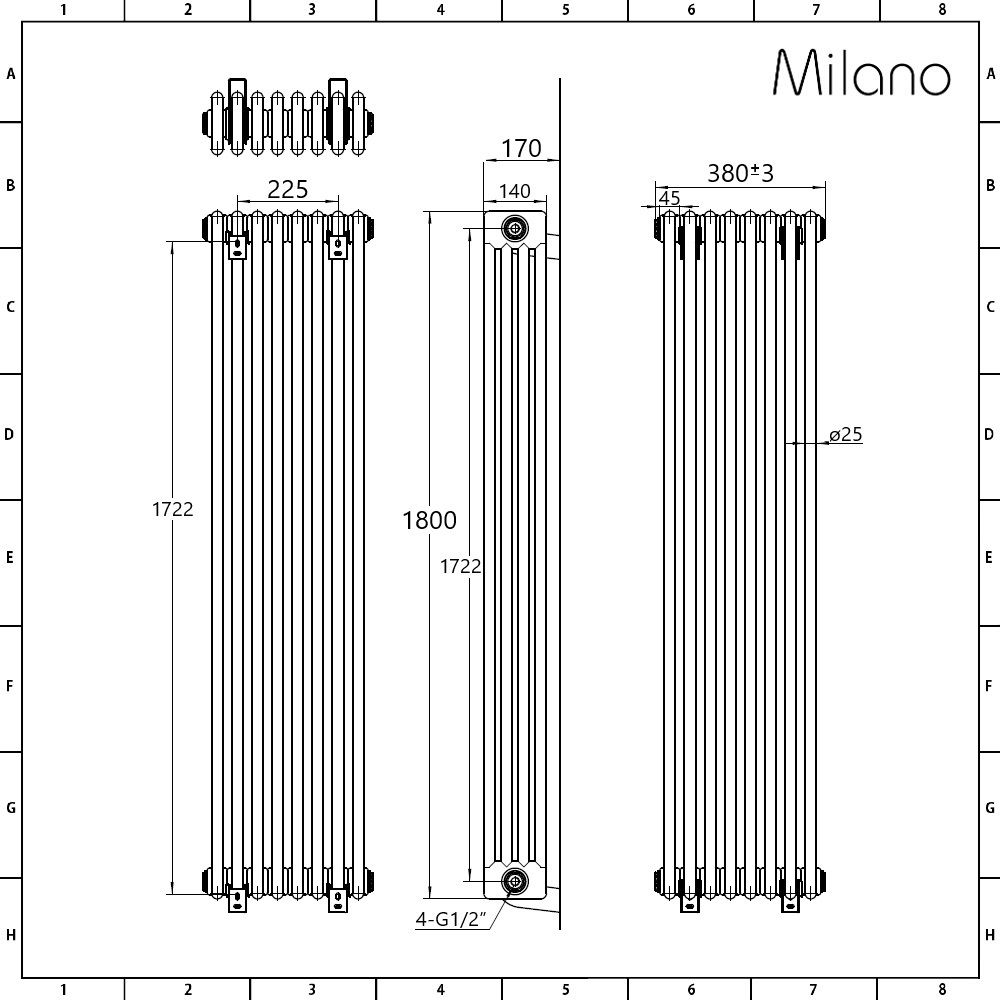 Milano Windsor - Vertical Four Column Anthracite Traditional Radiator ...
