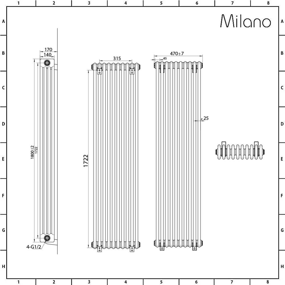 Milano Windsor - Vertical Four Column Anthracite Traditional Radiator ...