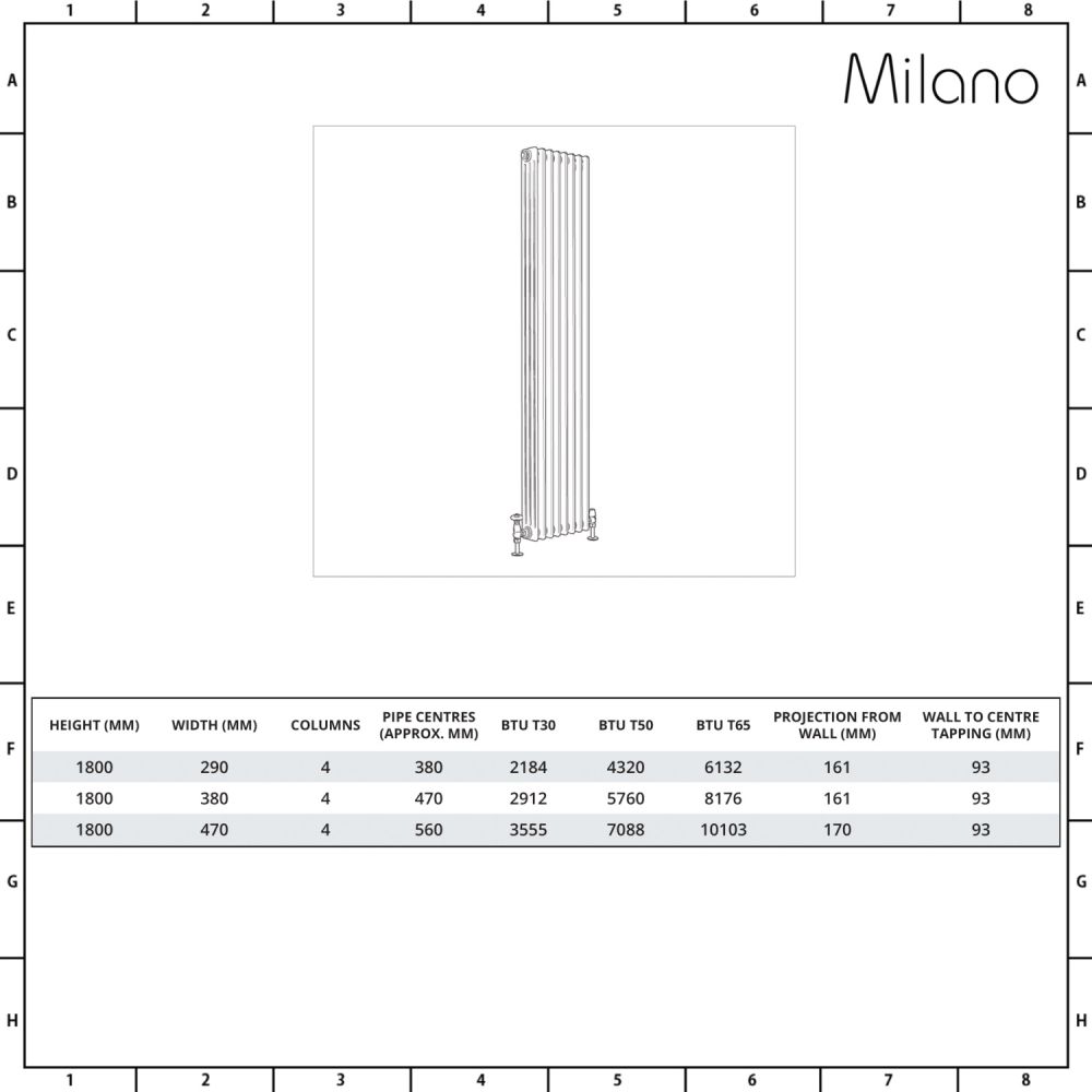 Milano Windsor - White Traditional 1800mm Vertical Four Column Radiator ...
