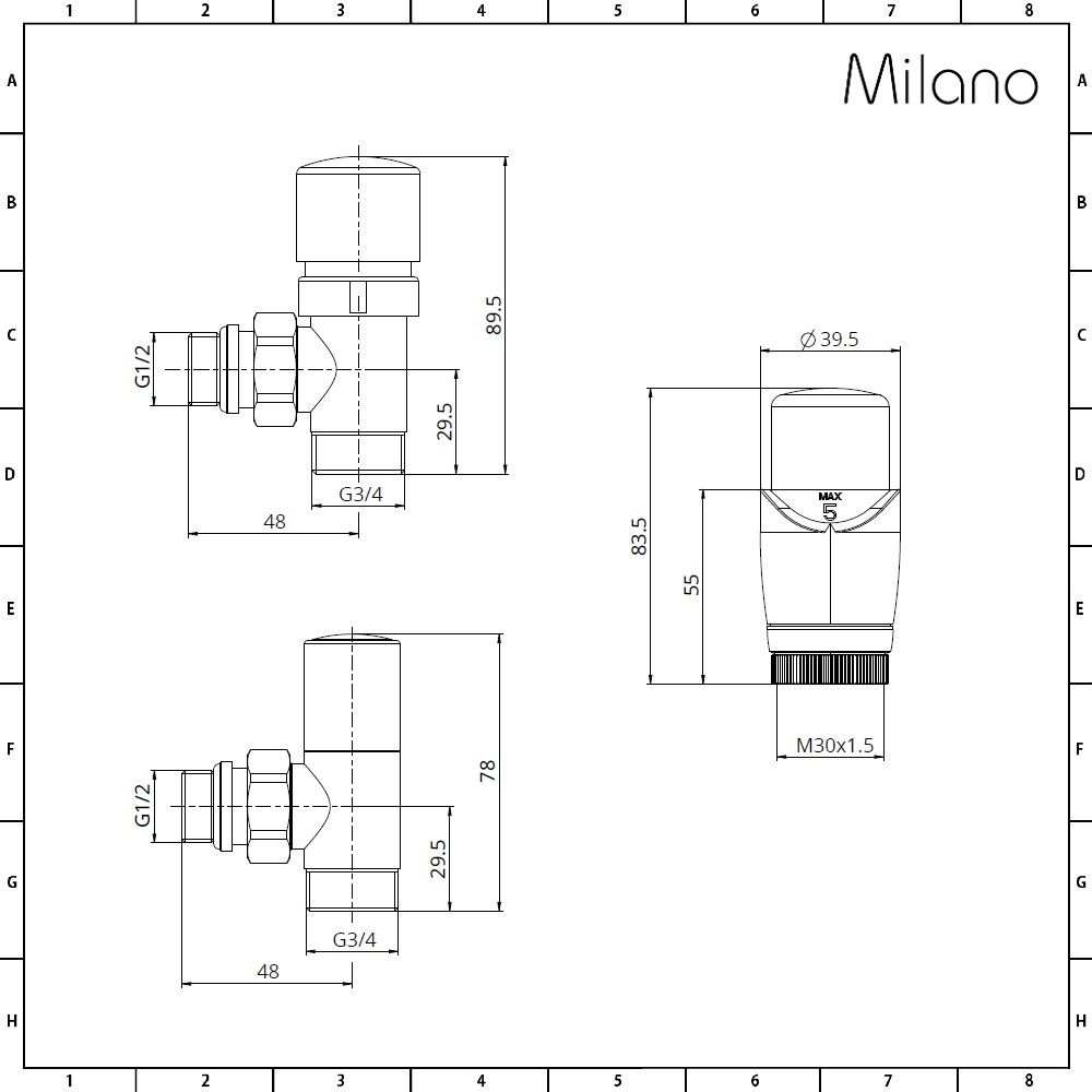 Milano - Chrome Radiator Valve with White TRV & 15mm Copper Adapters