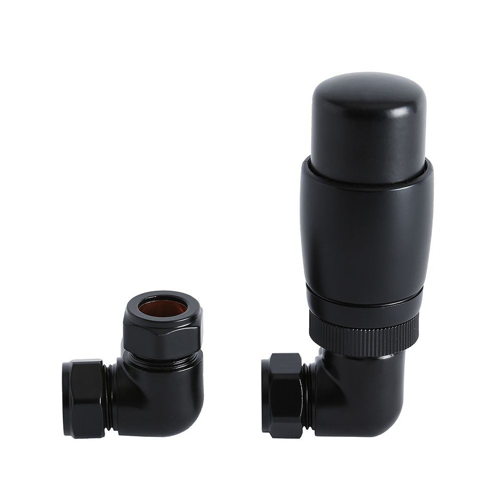 Milano - Black Thermostatic Corner Radiator Valve and Lockshield