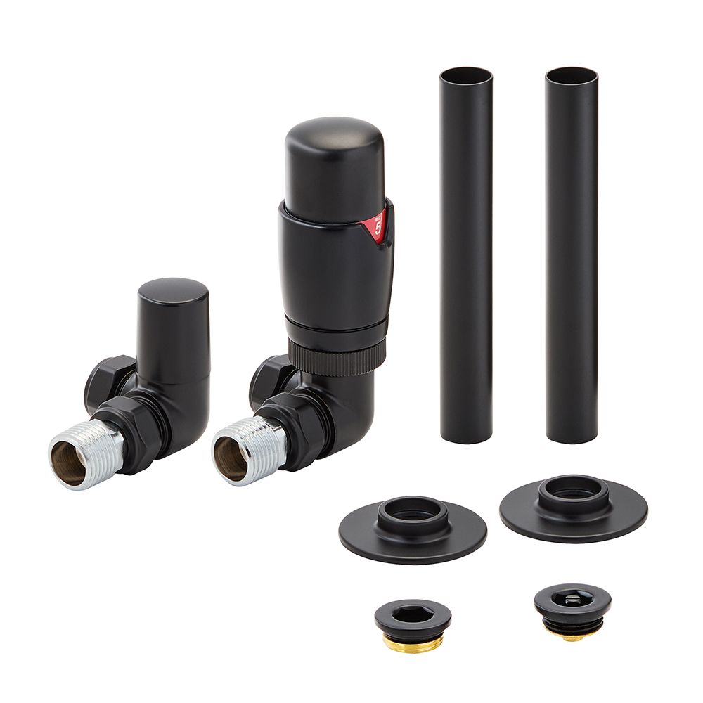 Milano - Thermostatic Corner Radiator Valve and Pipe Sleeve Set ...