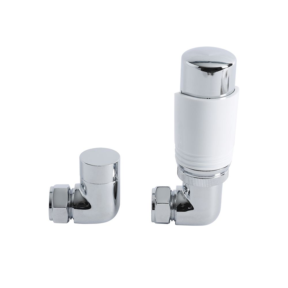 Milano - Chrome and White Corner Thermostatic Radiator Valve and Lockshield