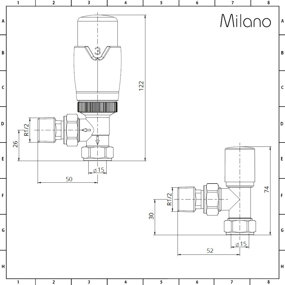 Milano - Modern Thermostatic Angled Radiator Valve and Pipe Set ...