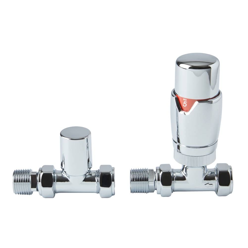 Milano - Modern Chrome Thermostatic Straight Radiator Valve and Lockshield