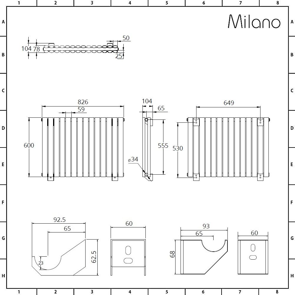 Milano Aruba - Modern White Horizontal Designer Radiator 600mm x 826mm ...