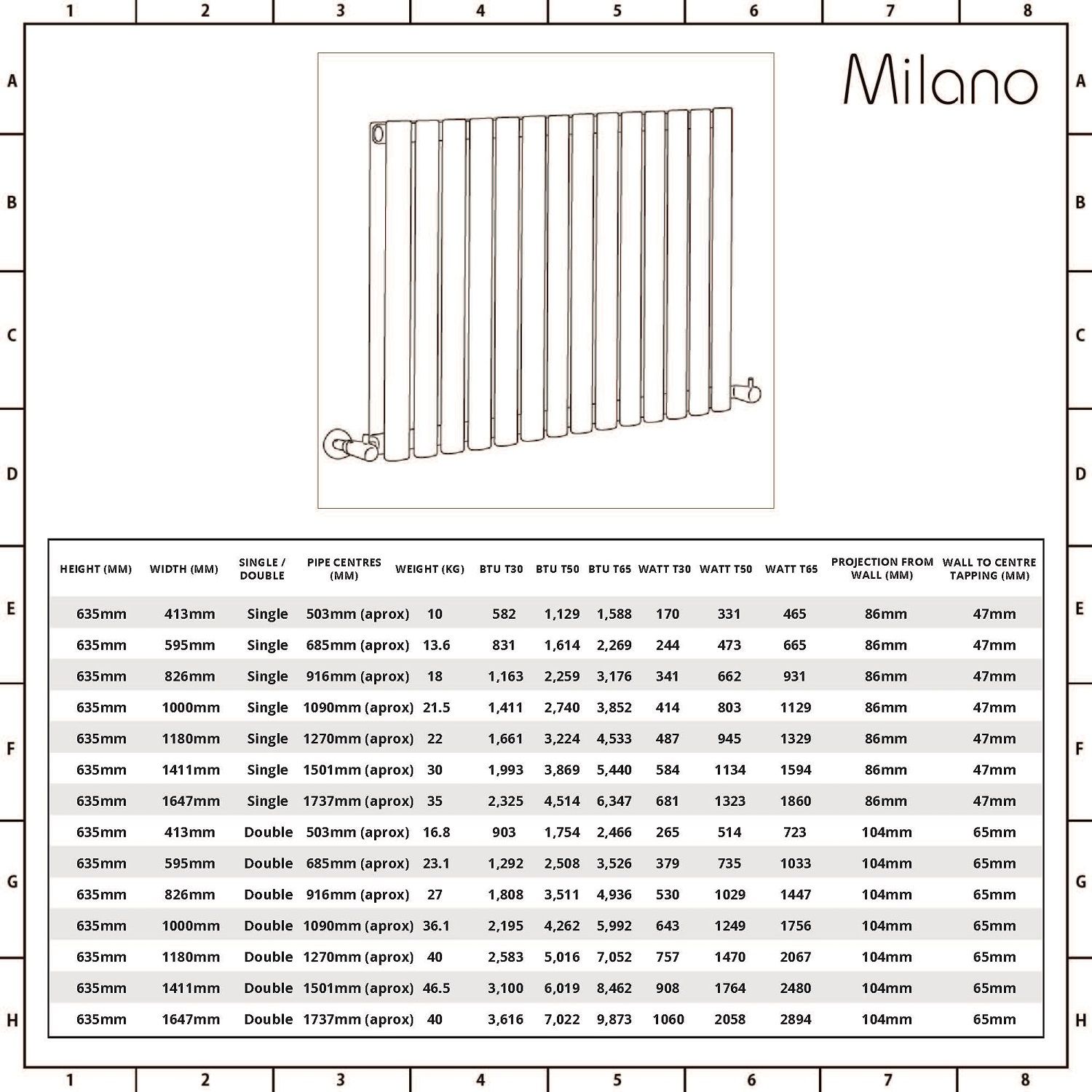 Milano Aruba - White Horizontal Designer Radiator - Choice of Size