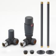 Milano - Modern Straight Radiator Valve and Pipe Set - Black